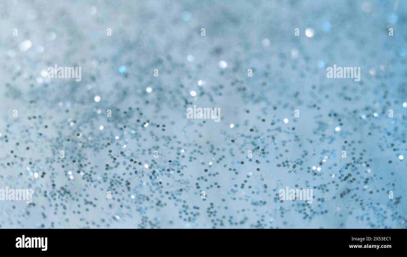 Shimmer liquid. Paint swirl. Defocused blue blink sequins particles ...