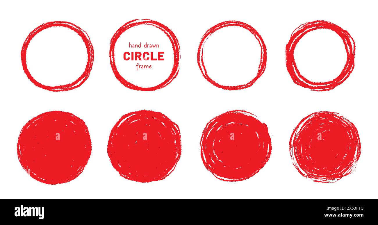 Round brush stroke red stamp vector frame. Hand drawn rough scribble red effect line. Paint ...