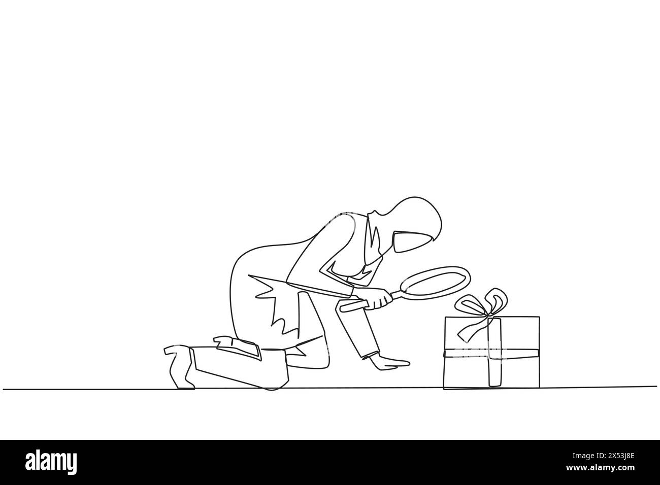 Continuous one line drawing of Arabian businesswoman holding magnifying ...