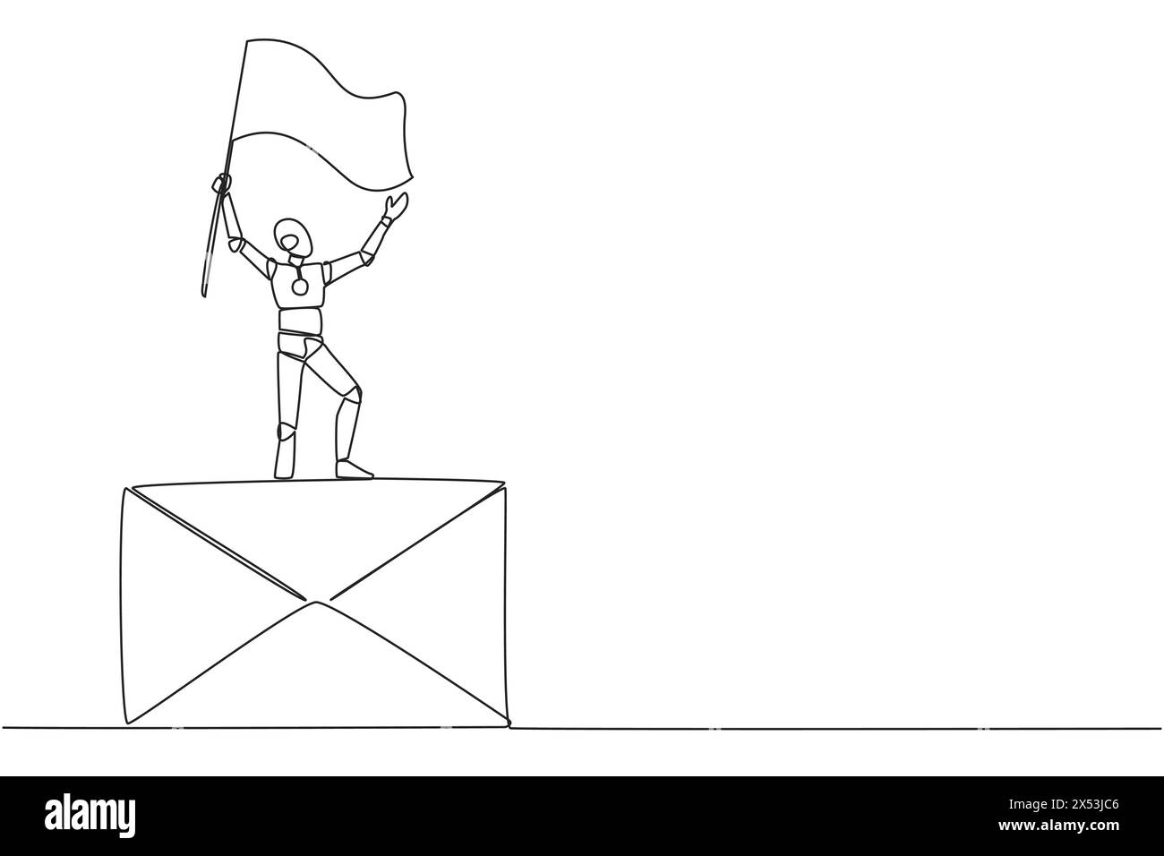 Single one line drawing of robotic artificial intelligence standing on ...