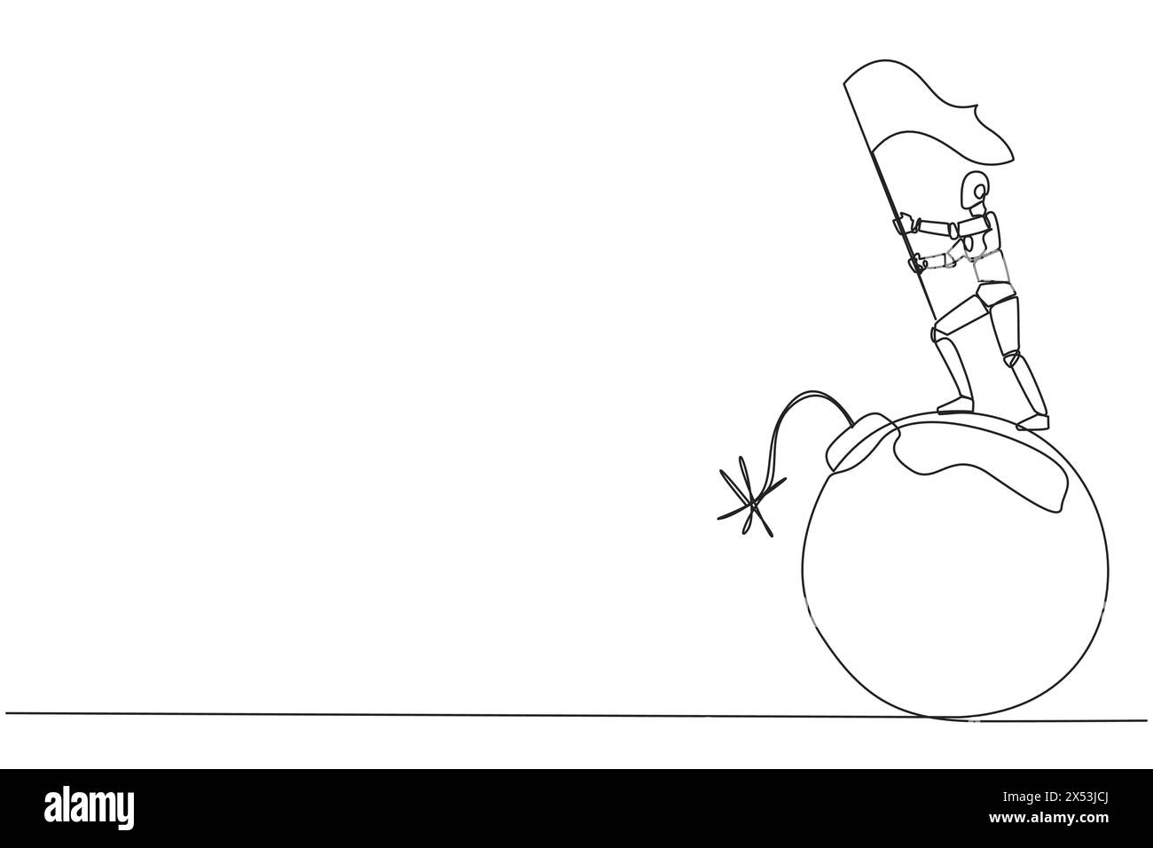 Continuous one line drawing of robotic artificial intelligence standing ...