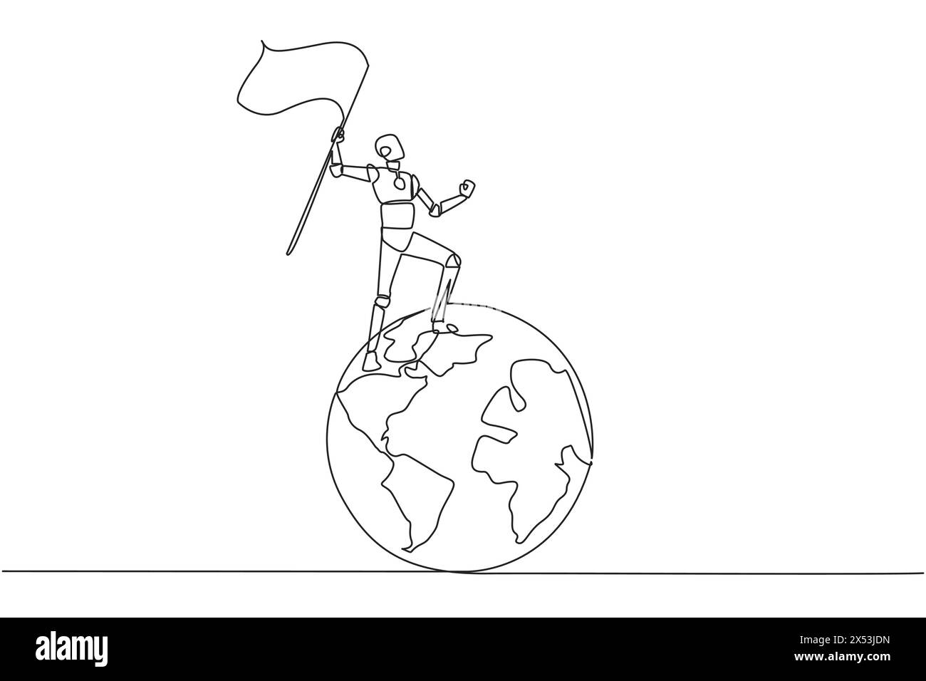 Single continuous line drawing of robotic artificial intelligence ...