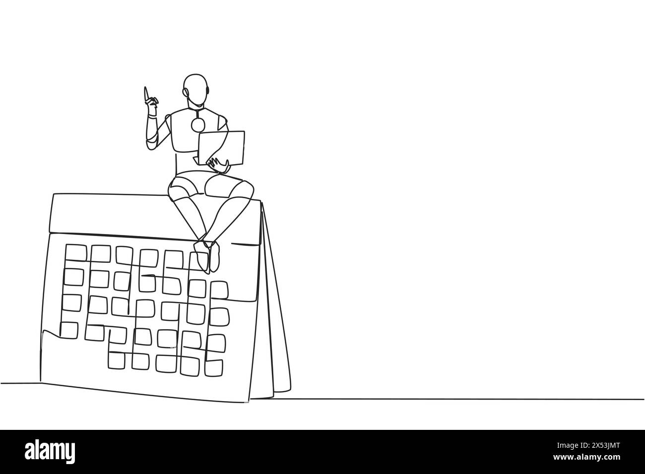 Single one line drawing robotic artificial intelligence sitting on ...