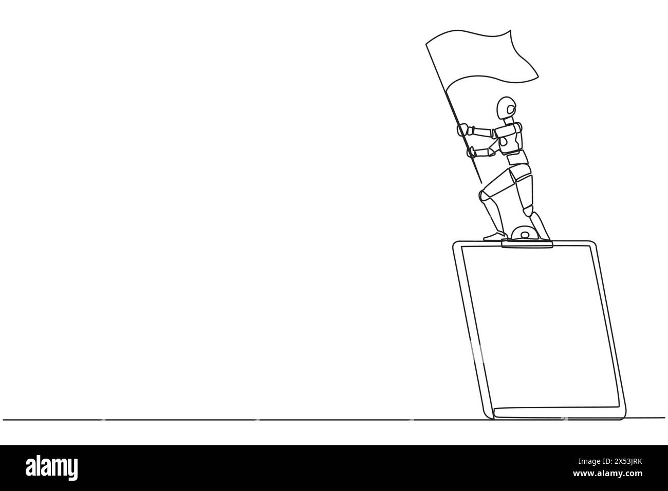 Single one line drawing of robotic artificial intelligence standing on ...