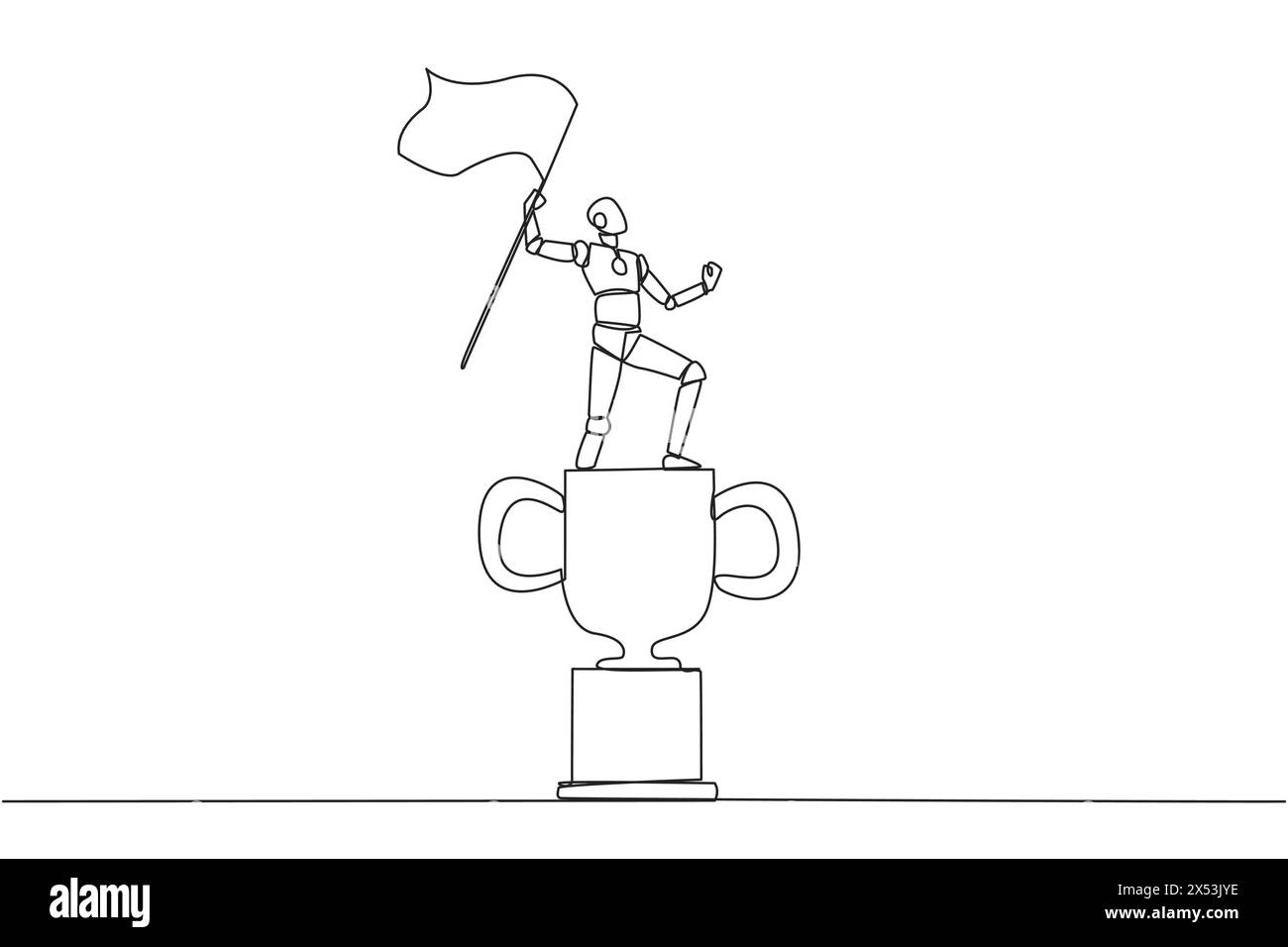 Single one line drawing of robotic artificial intelligence standing on ...