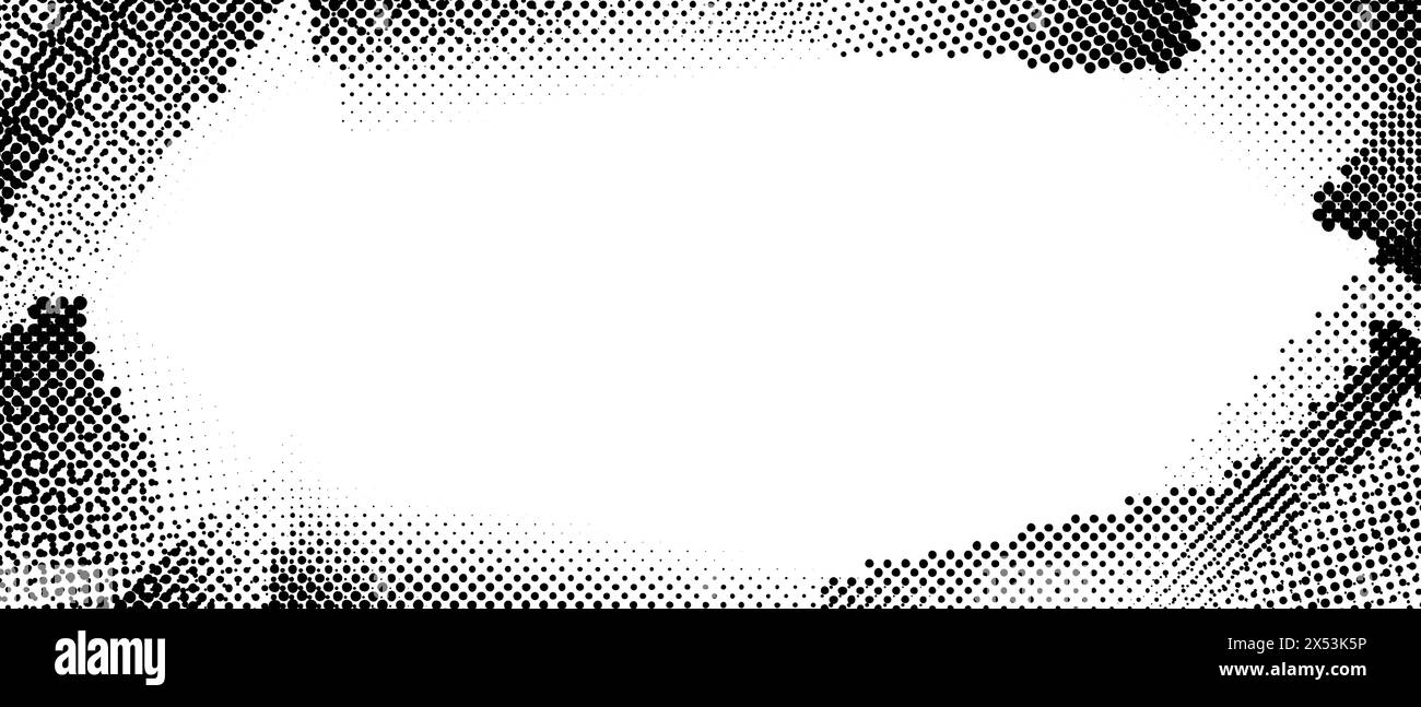 Halftone grunge frame. Retro dotted border overlay template for poster ...