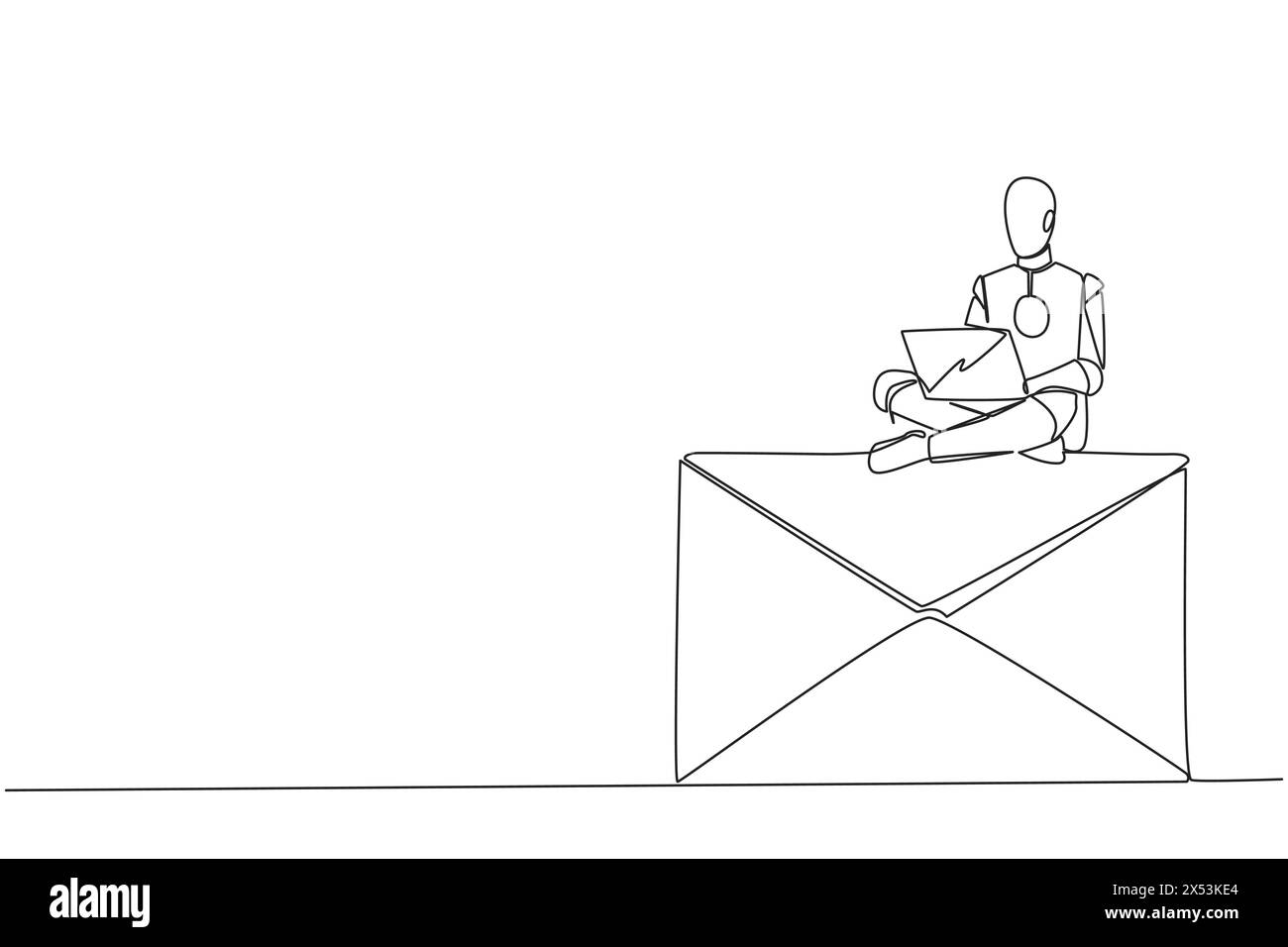 Single continuous line drawing robotic artificial intelligence sitting ...