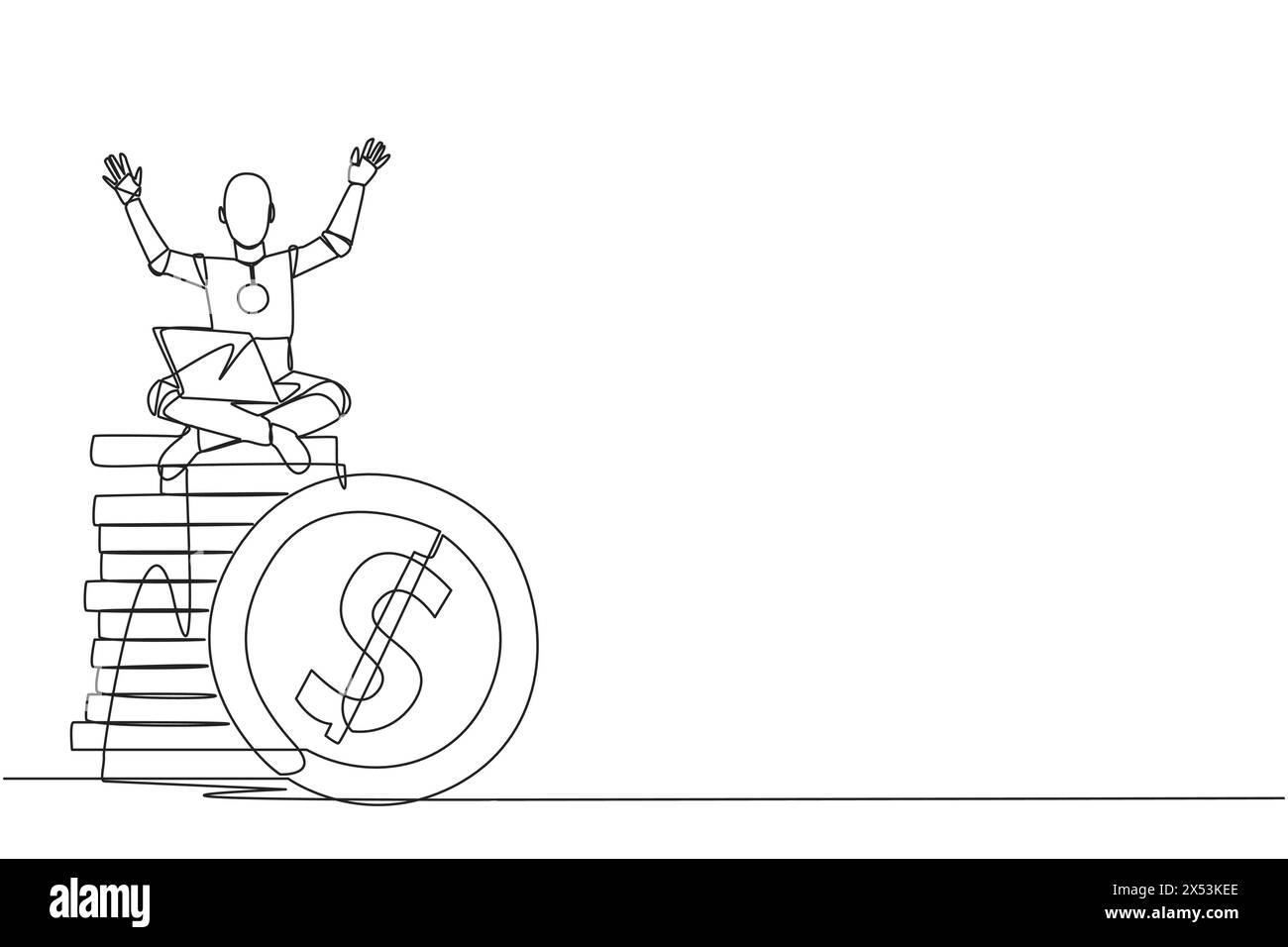 Single continuous line drawing robotic artificial intelligence sitting ...
