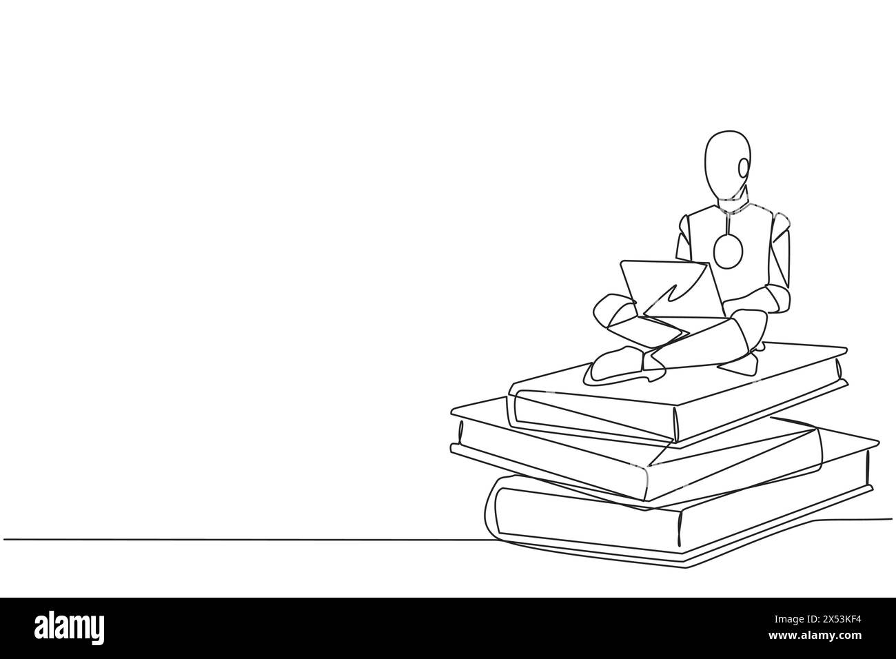 Single one line drawing robotic artificial intelligence sitting on ...