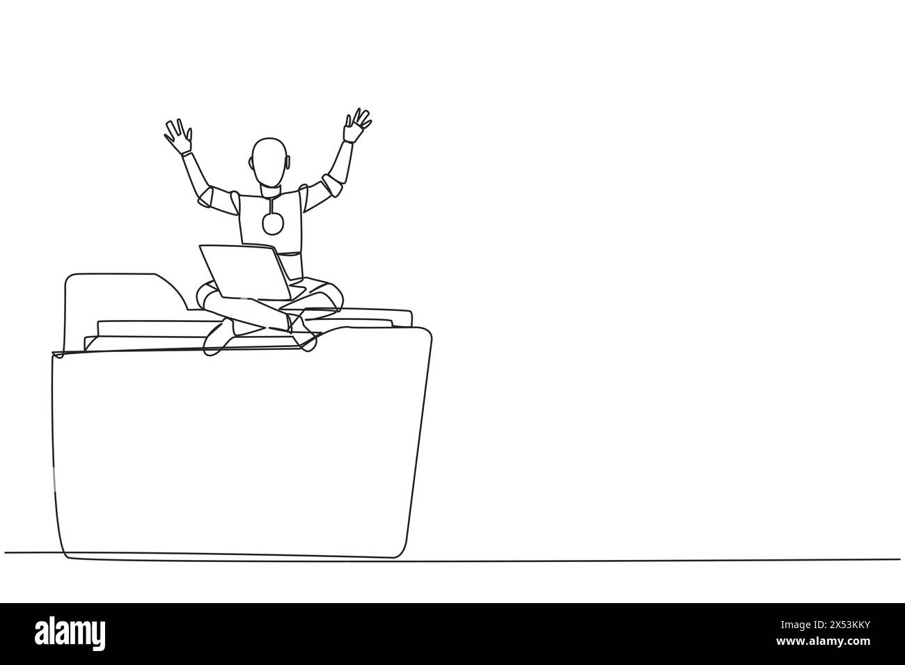 Single one line drawing robotic artificial intelligence sitting on ...