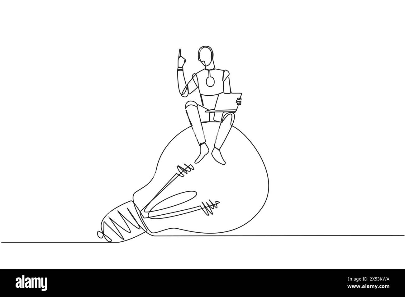 Single one line drawing robotic artificial intelligence sitting on ...