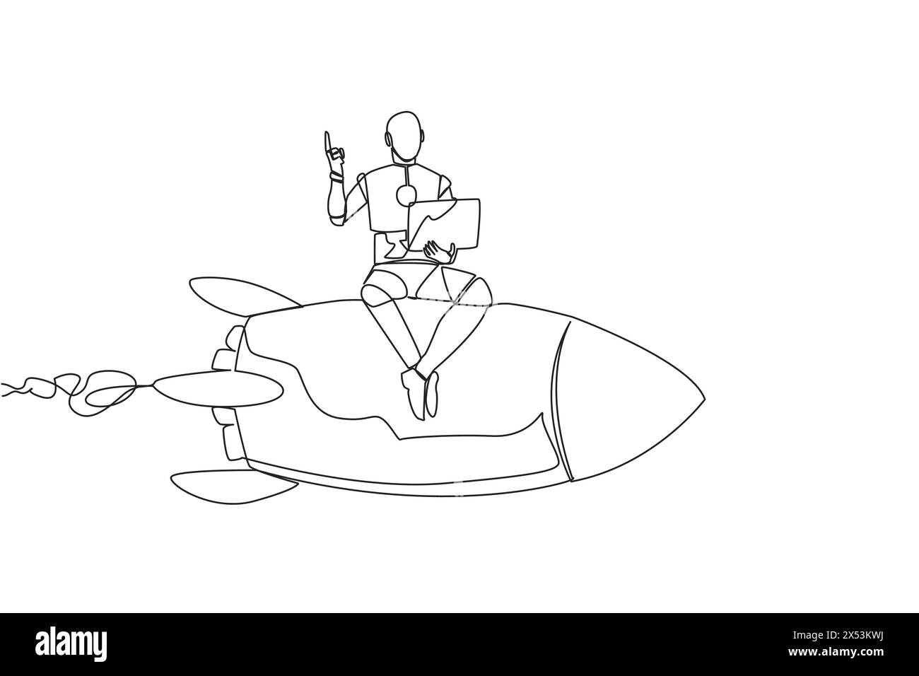 Continuous one line drawing robotic artificial intelligence sitting on ...