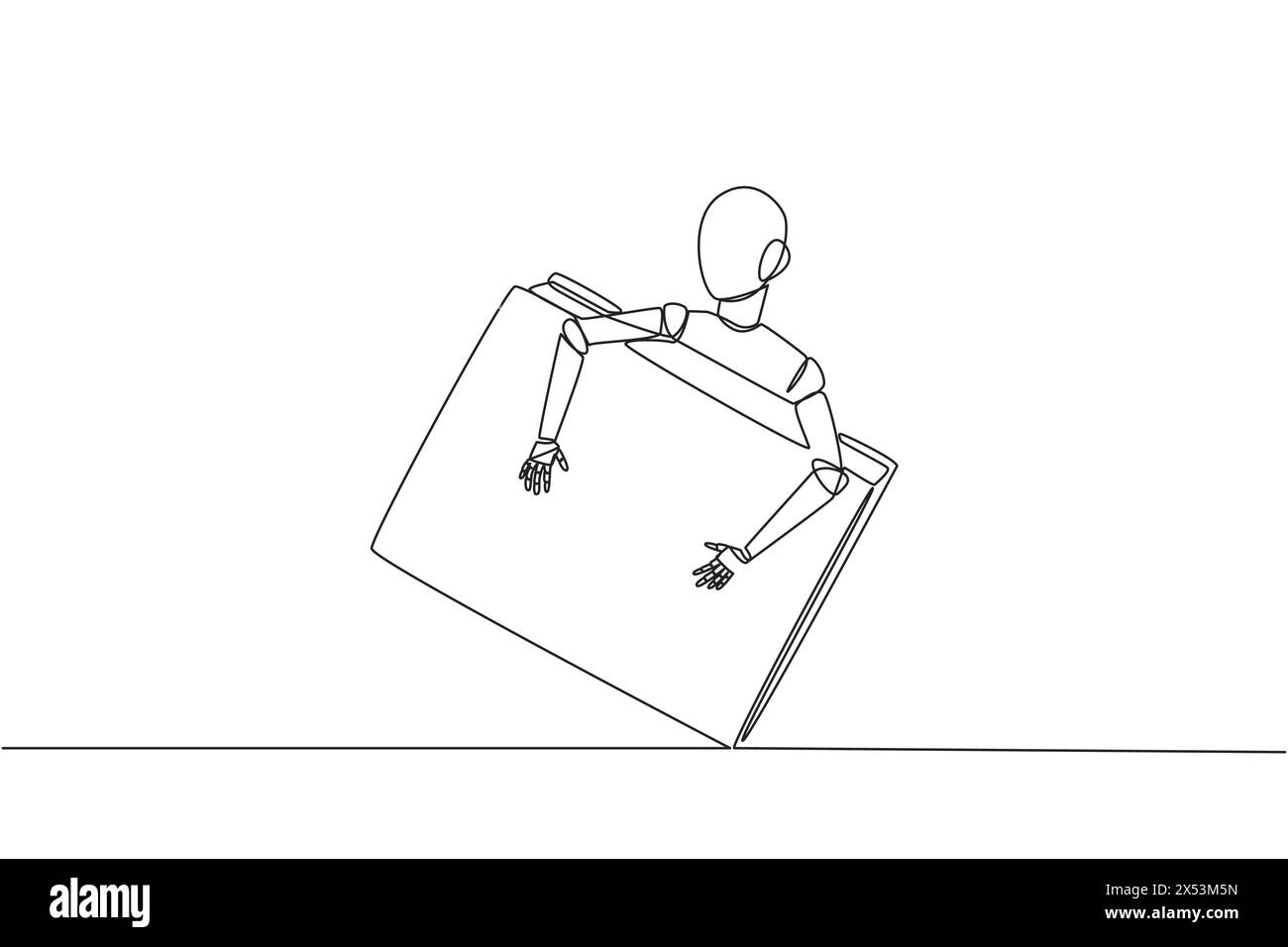Continuous one line drawing robot hugging book. Read, add insight ...