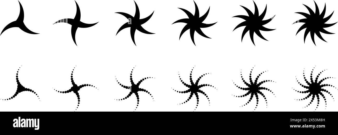 Set of different twist and swirl elements. Black twirl and rotating ...