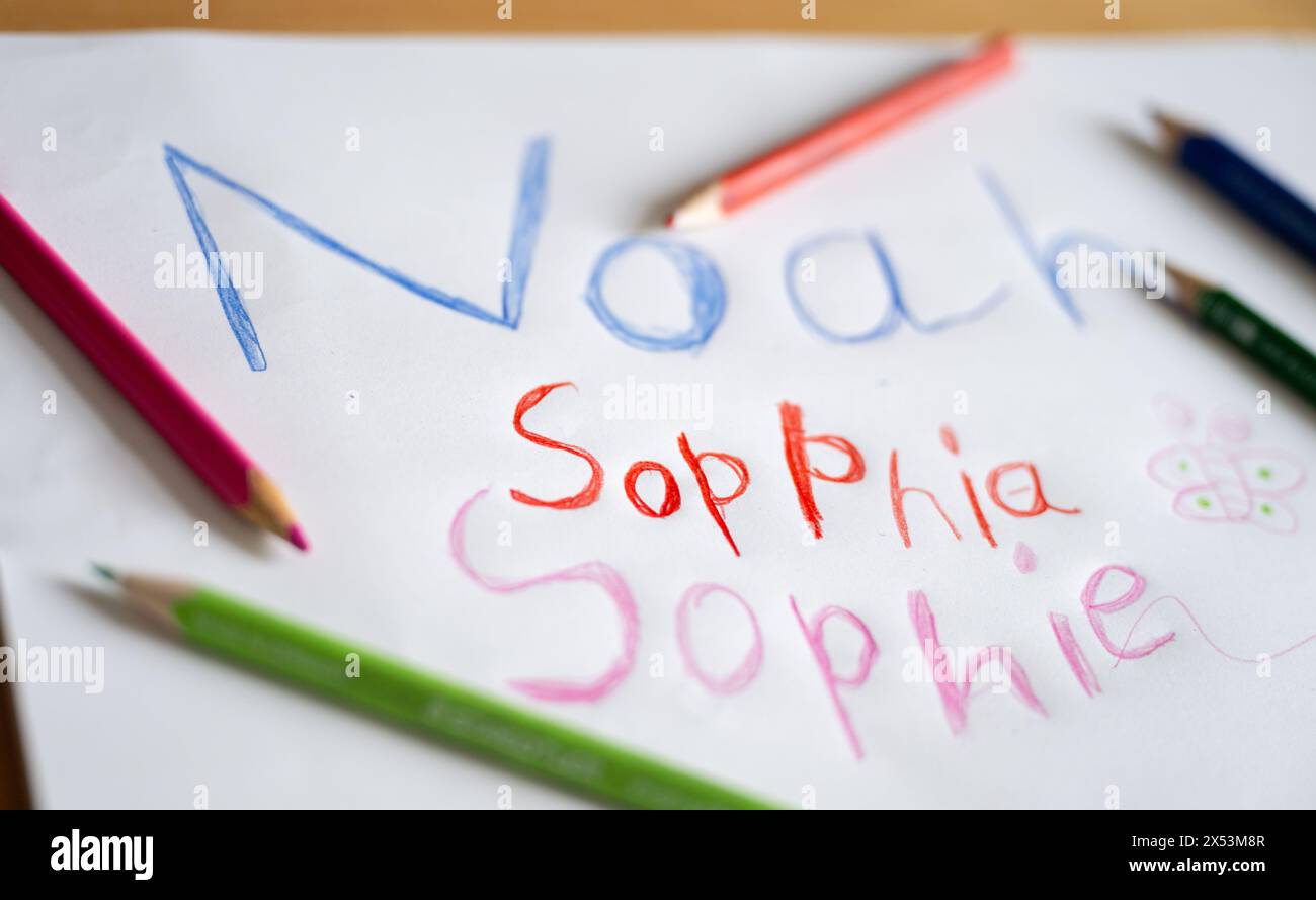 Leipzig, Germany. 06th May, 2024. A child has written the first names ...