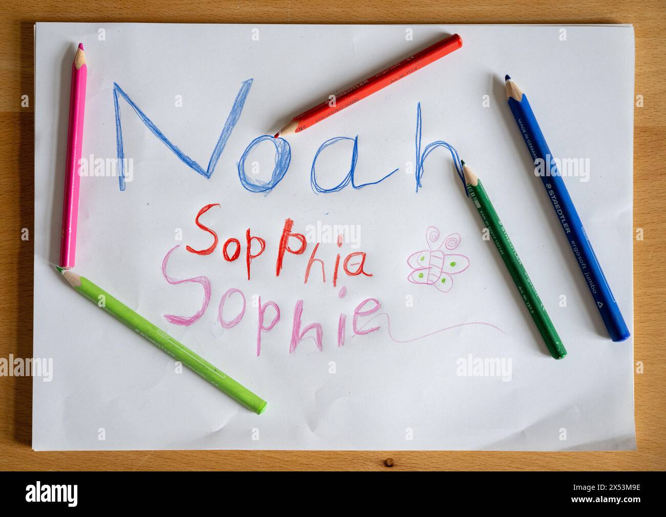 Leipzig, Germany. 06th May, 2024. A child has written the first names ...