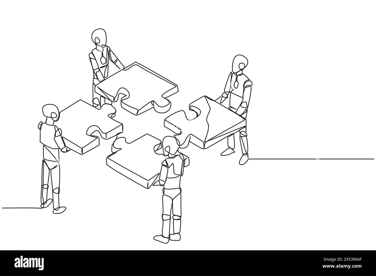 Single one line drawing four robotics artificial intelligence standing ...