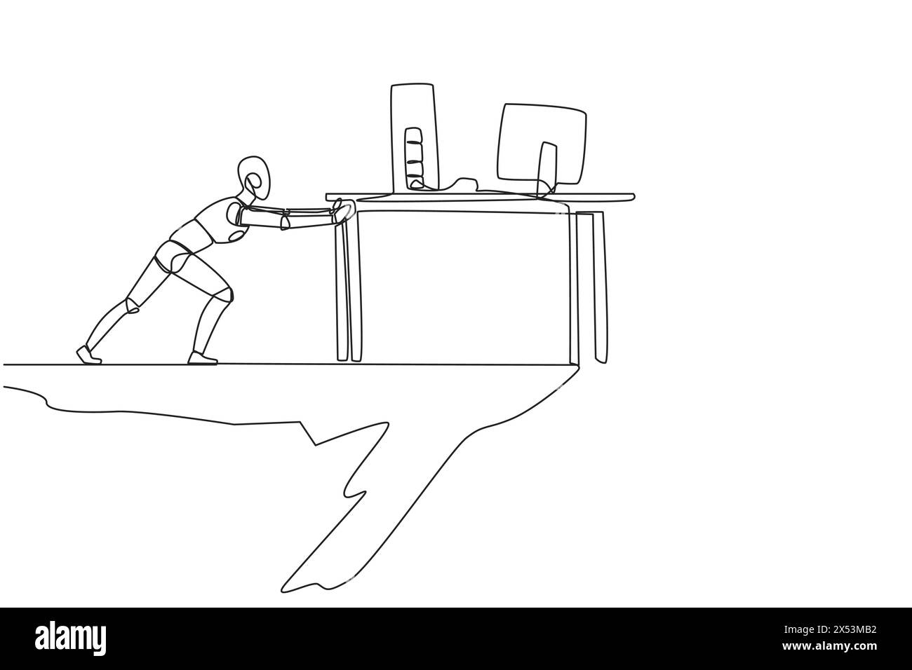 Continuous one line drawing robot pushes down a table containing a ...