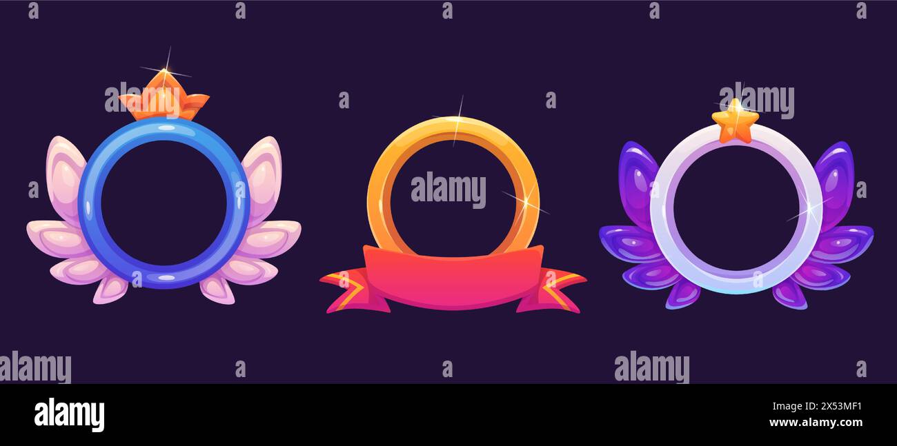 Circle badge frame for game ui avatar design with wings, golden crown ...