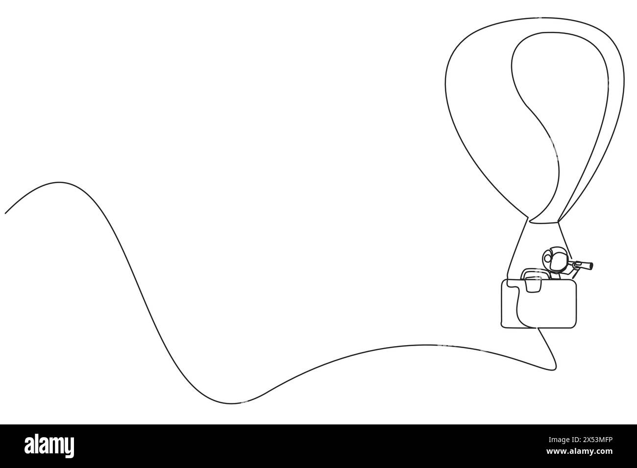 Single one line drawing young energetic astronaut using monocular ...