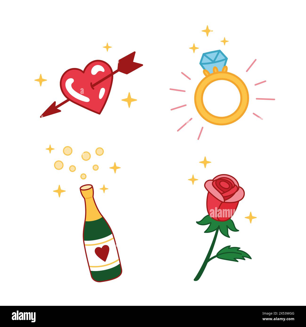Set of cute vector love illustrations. Courtship collection. Design ...