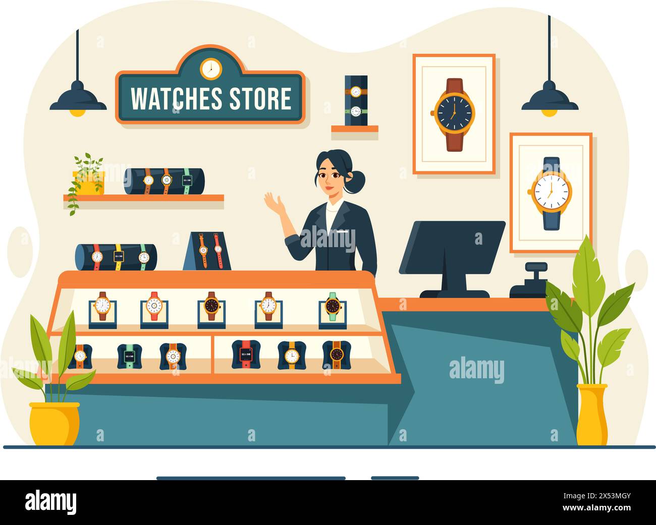 Watches Store Vector Illustration with Presentation of Stylish ...