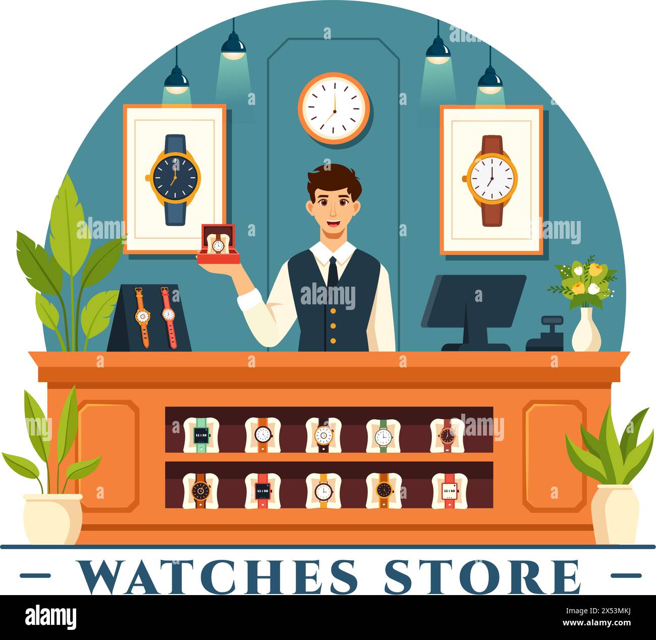 Watches Store Vector Illustration with Presentation of Stylish ...