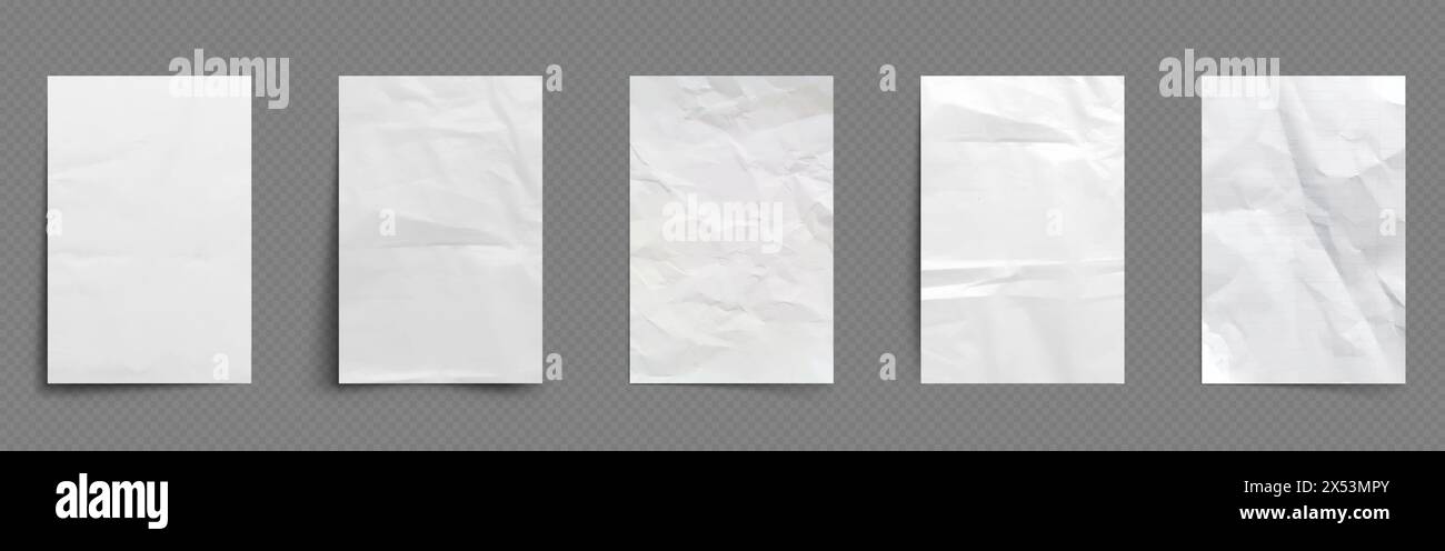 Paper sheets with wrinkles. Realistic vector illustration set of empty ...