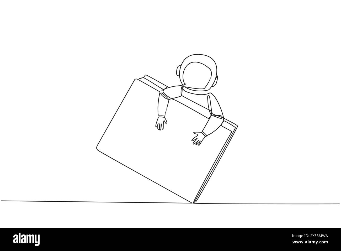 Single one line drawing young energetic astronaut hugging book. Learn ...