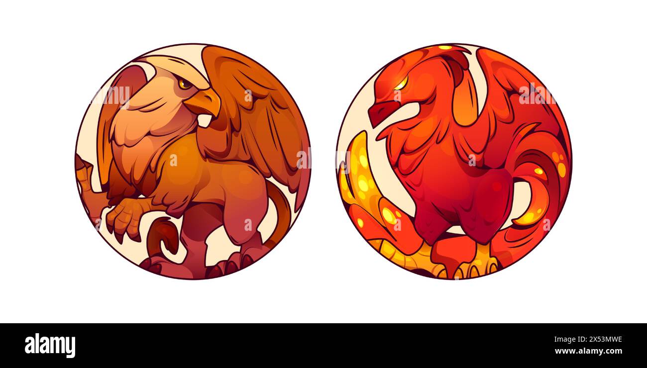 Eagle and phoenix in circle for logo and mascot symbol concept. Cartoon ...