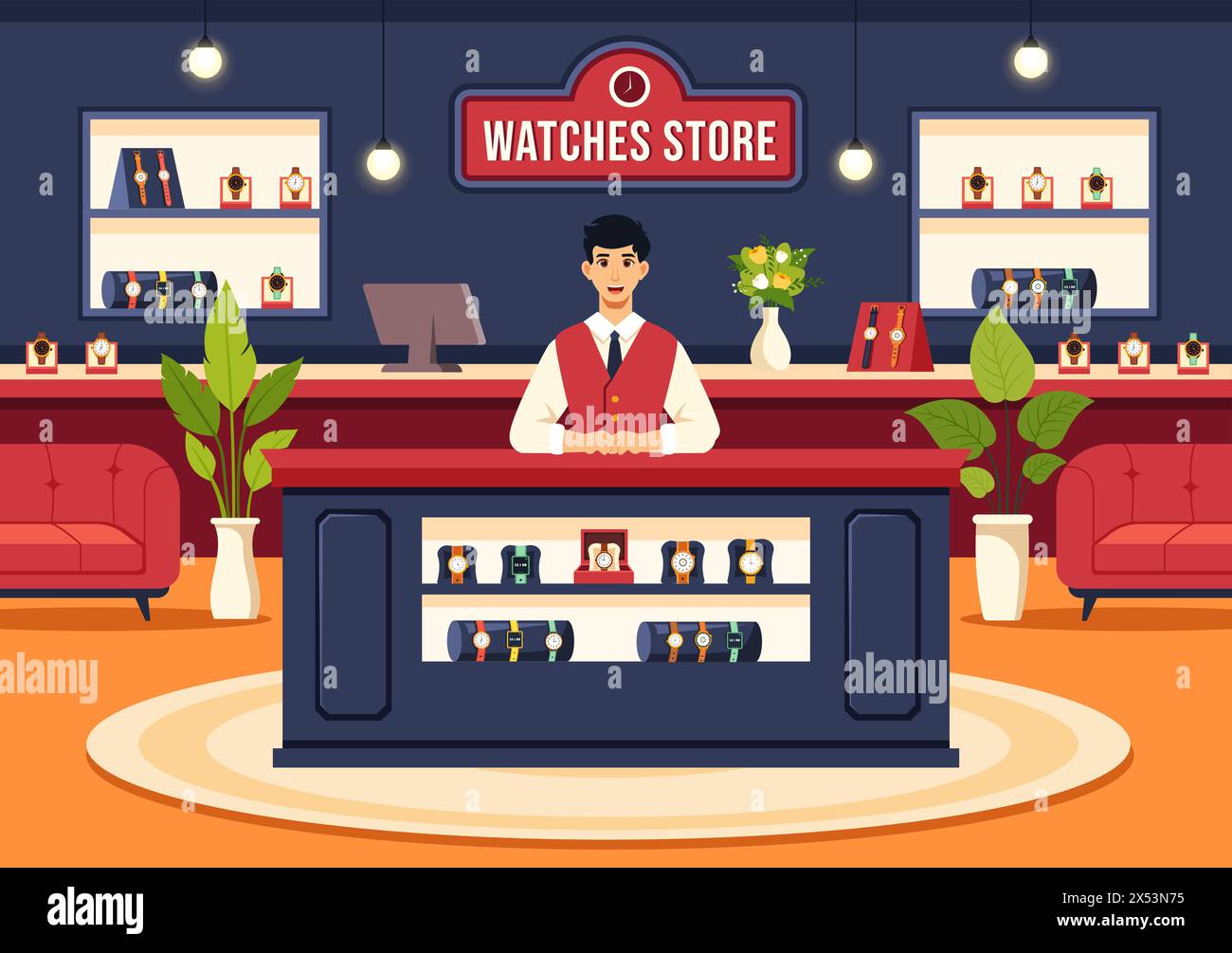 Watches Store Vector Illustration with Presentation of Stylish ...