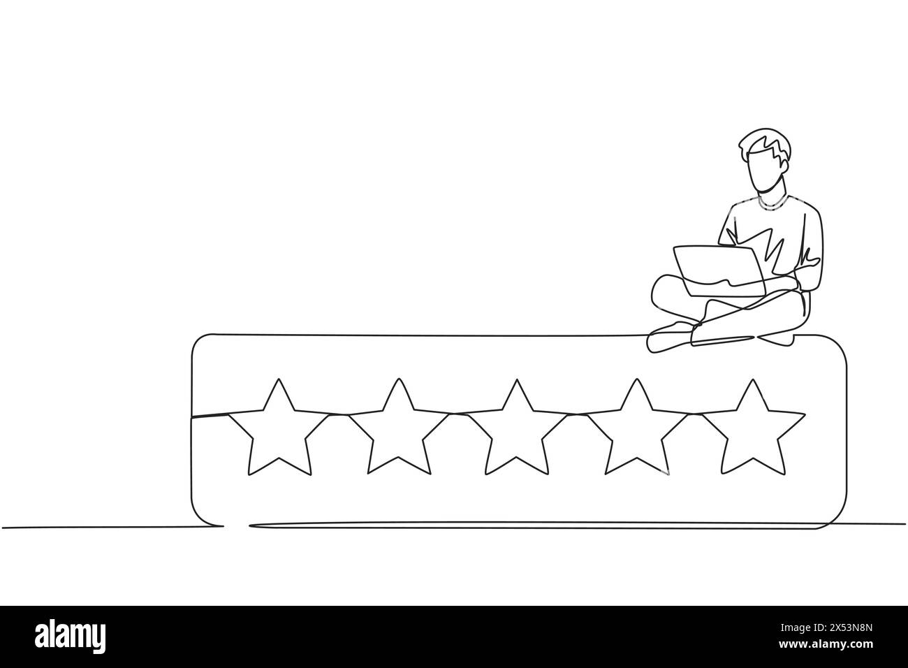 Single continuous line drawing young energetic happy man sitting on ...