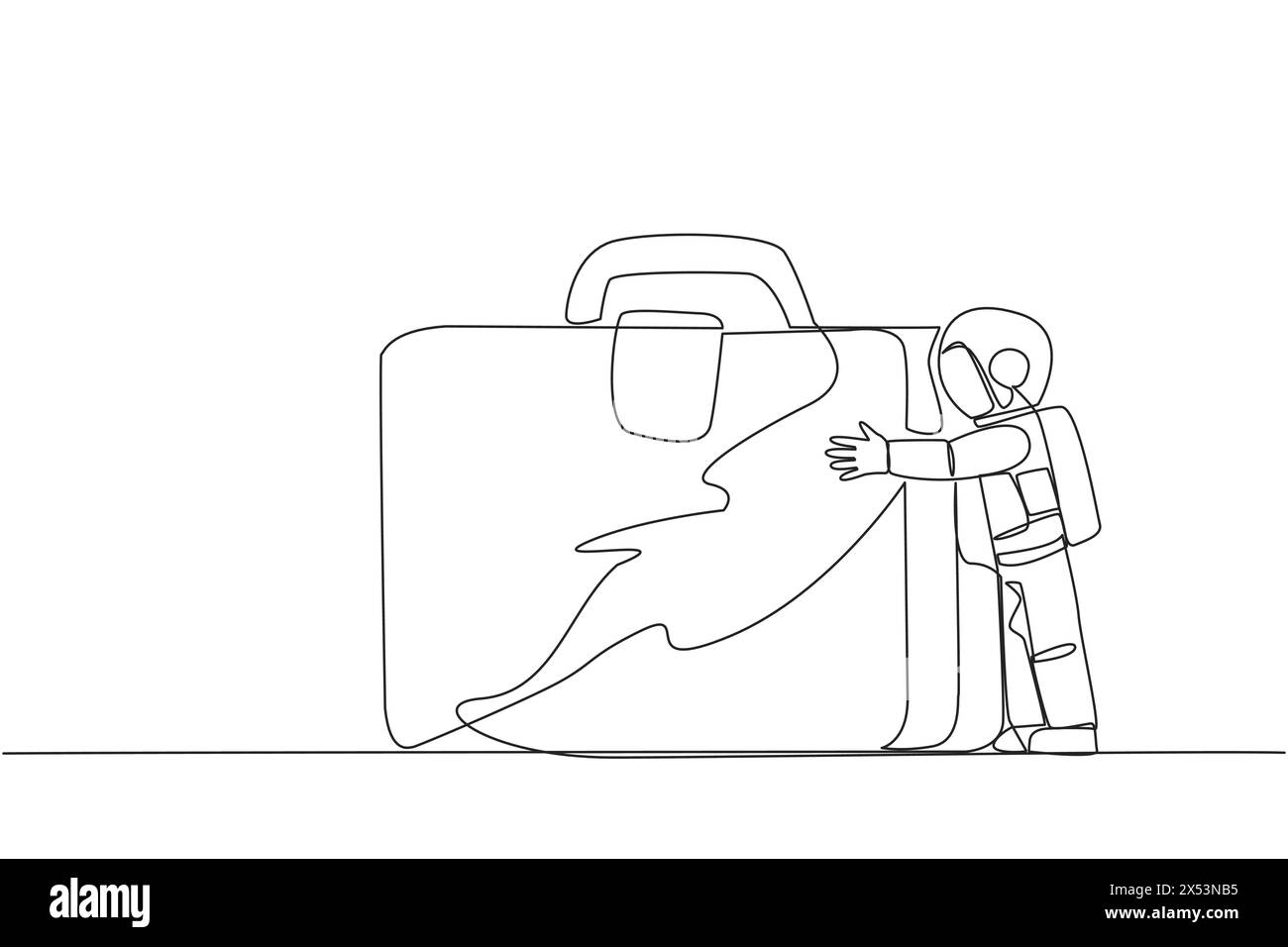 Single one line drawing young energetic astronaut hugging giant ...