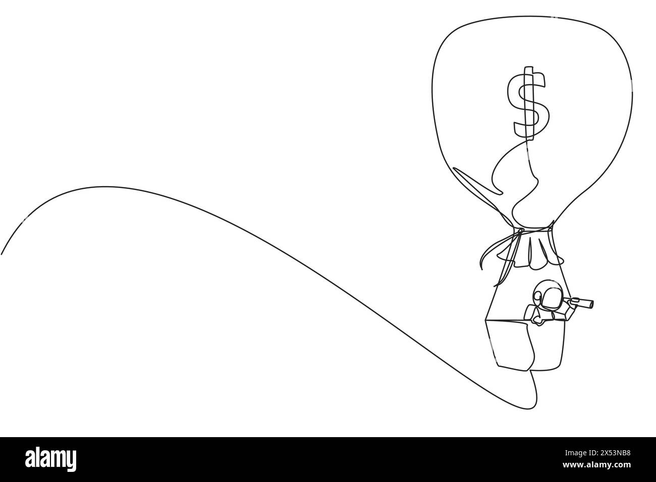 Single one line drawing young energetic astronaut using monocular ...