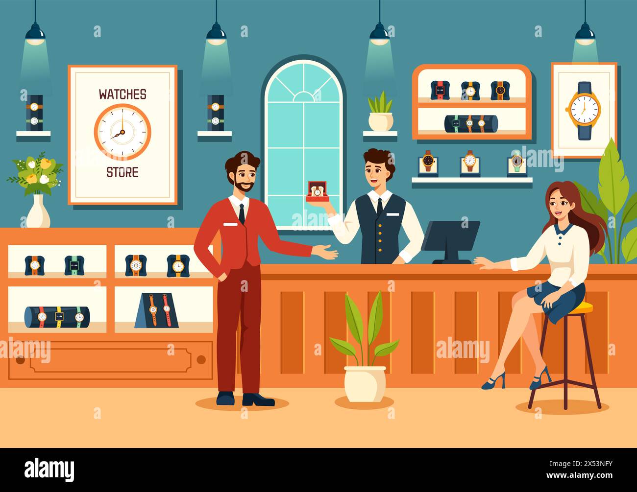 Watches Store Vector Illustration with Presentation of Stylish ...