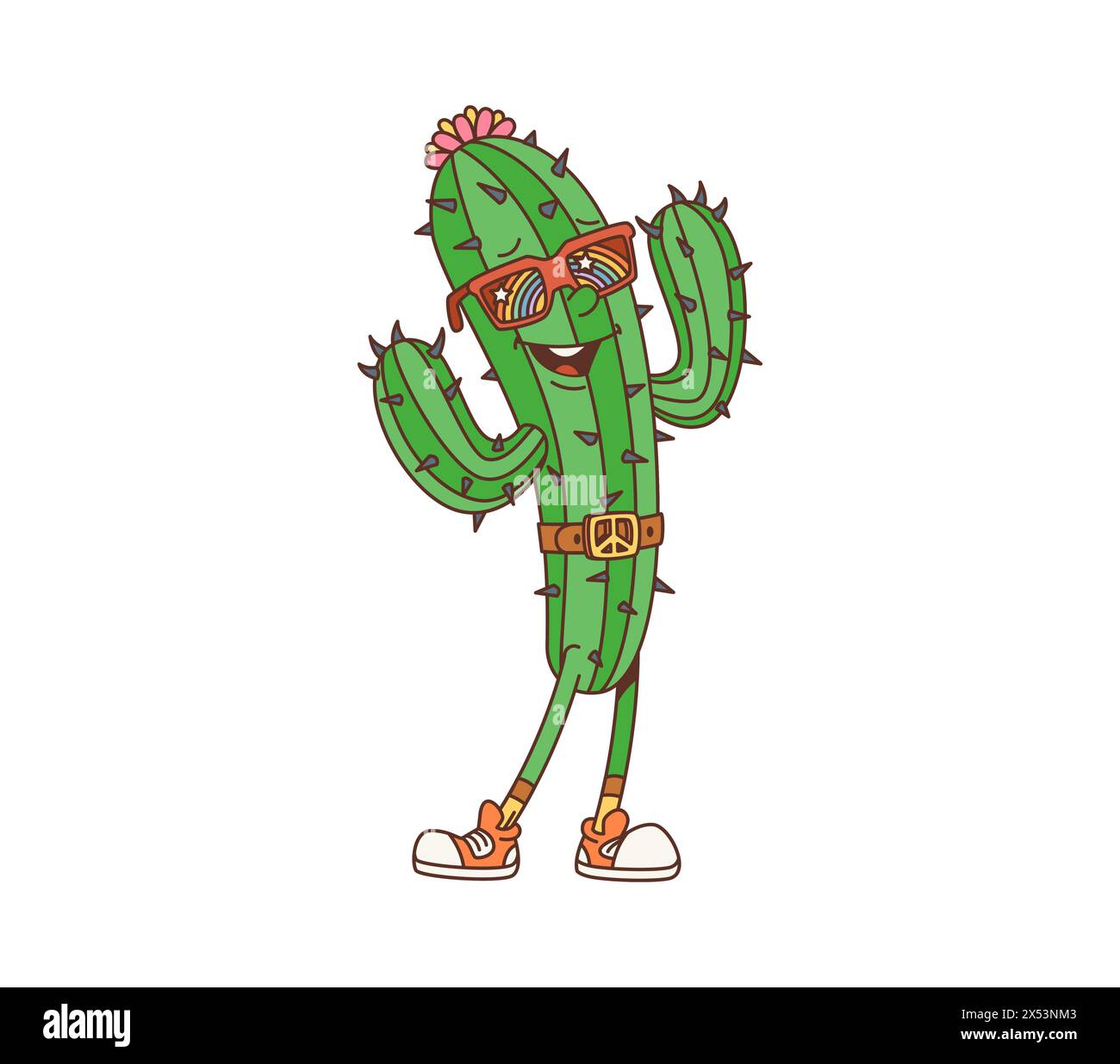 Cartoon Western cactus groovy character, vector Wild West desert ...