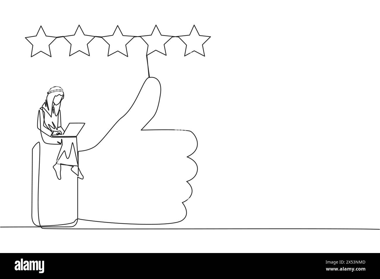 Single continuous line drawing young smiling Arabian man sitting on ...