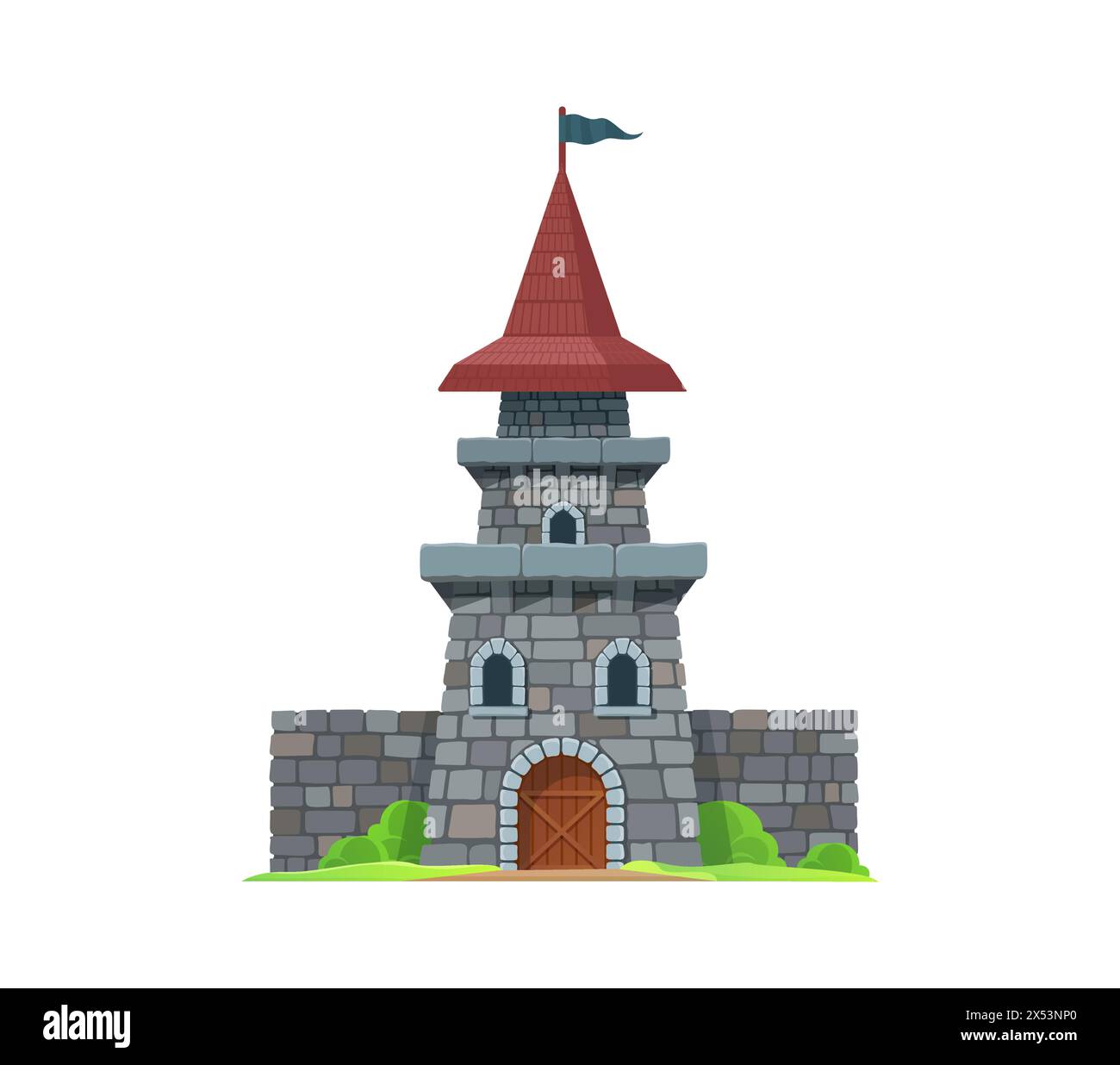 Cartoon castle, kingdom palace, medieval fortress with thick stone wall ...