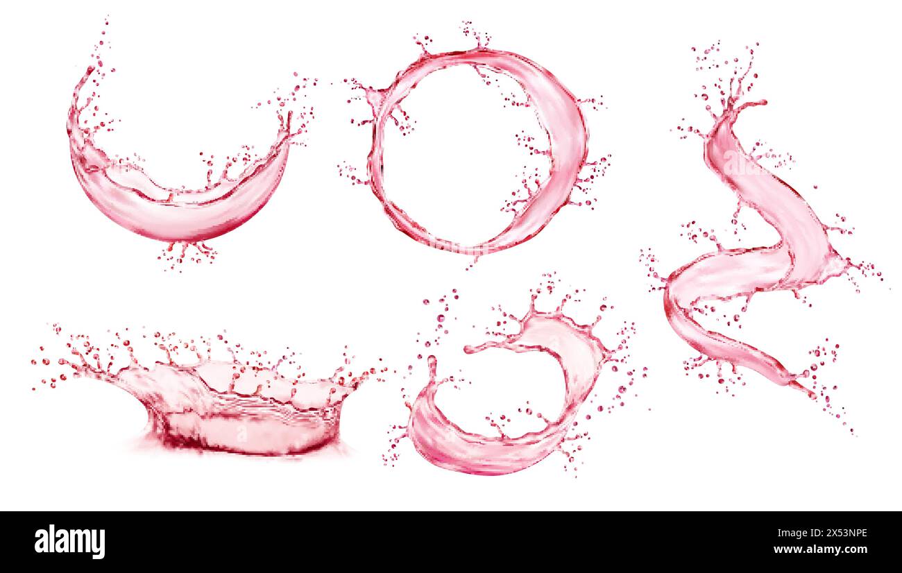 Realistic pink water splash with wave, corona, swirl and round flow ...