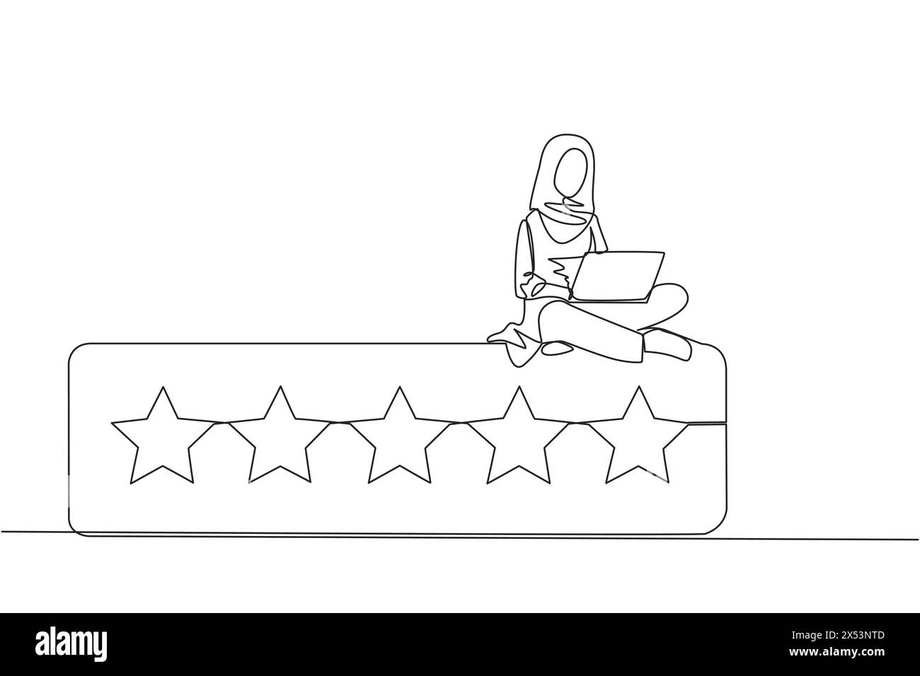 Single continuous line drawing young happy Arabian woman sitting on ...