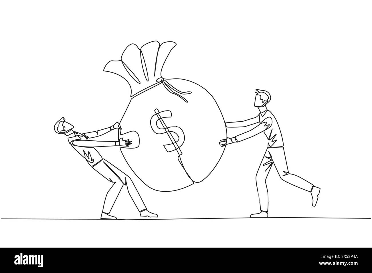 Single continuous line drawing two businessman fighting over the big ...