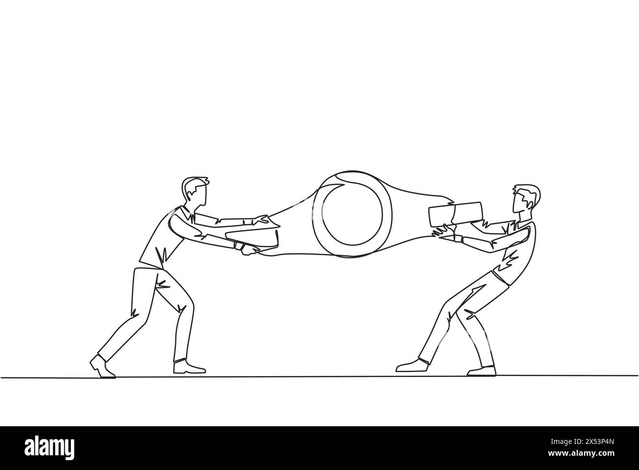 Continuous one line drawing two emotional businessman fighting over ...