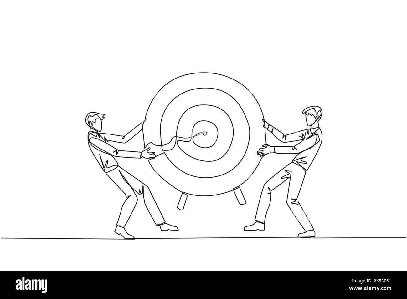 Single one line drawing two angry businessman fighting over arrow ...