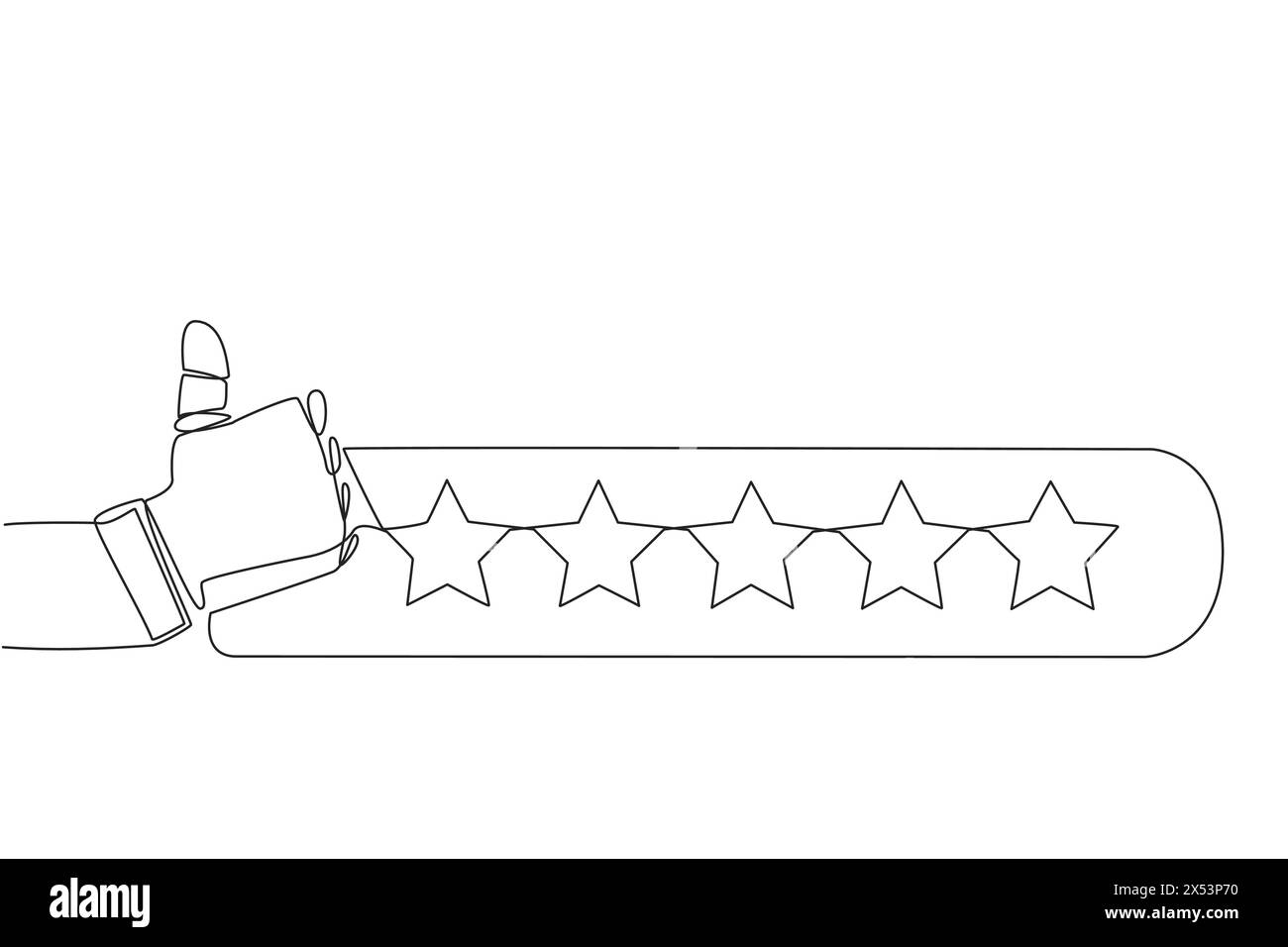 Single continuous line drawing robot thumbs up next to 5 stars. Star rating. Best review ...