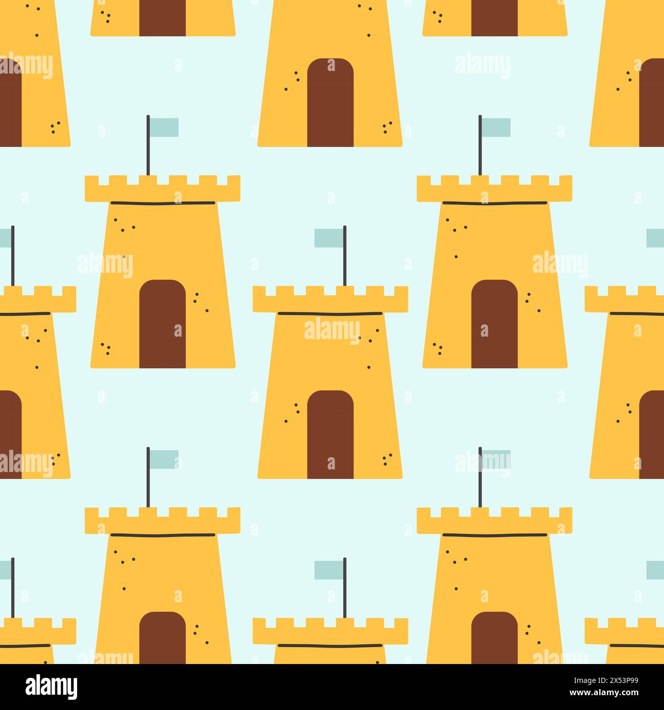 Summer sand castle pattern. Flat seamless pattern. Simple sand castle ...