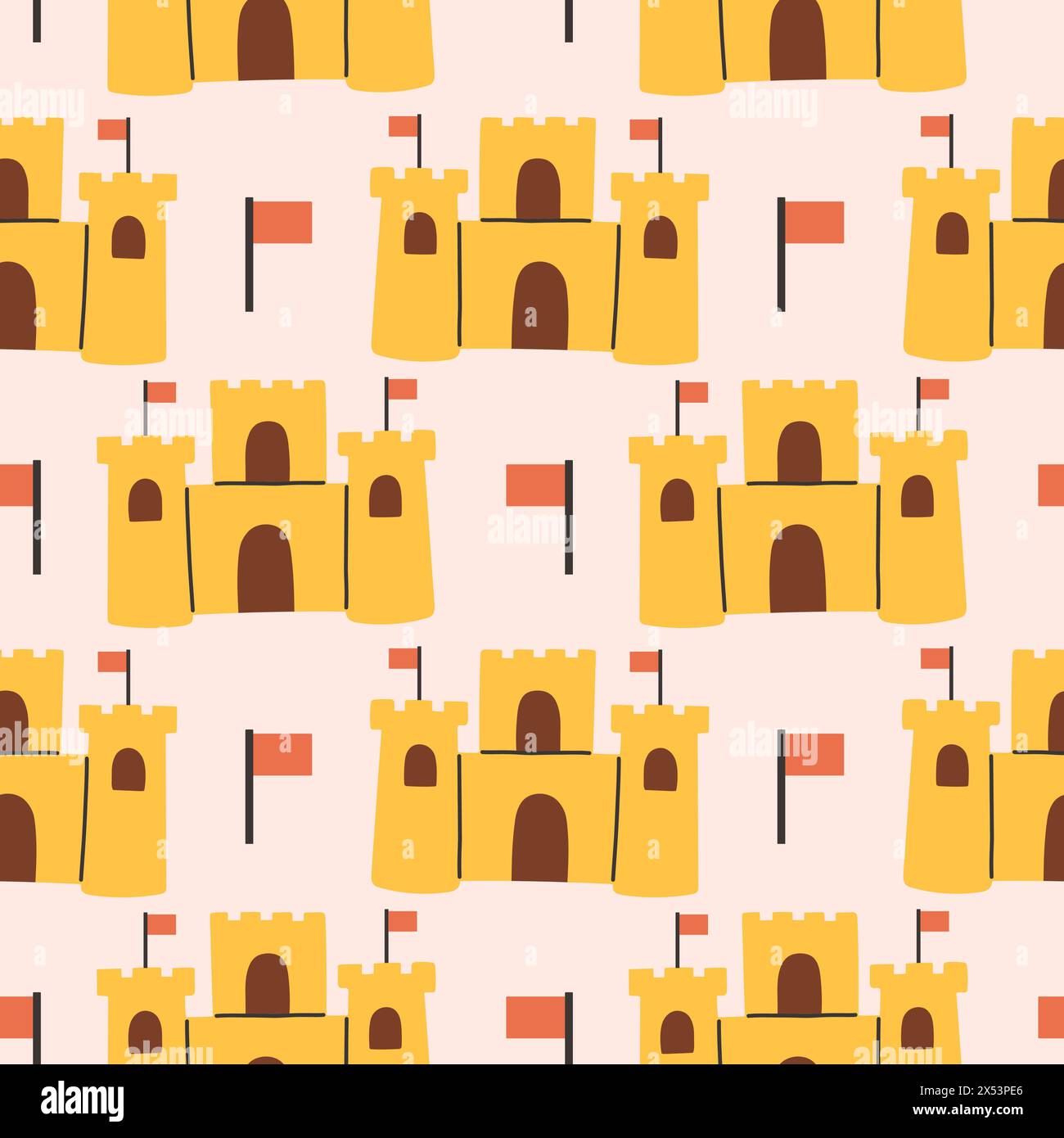 Summer sand castle pattern. Flat seamless pattern. Simple sand castle ...