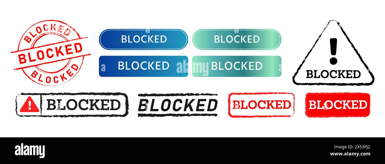 blocked rectangle circle stamp and button sign for blocking prohibition ...