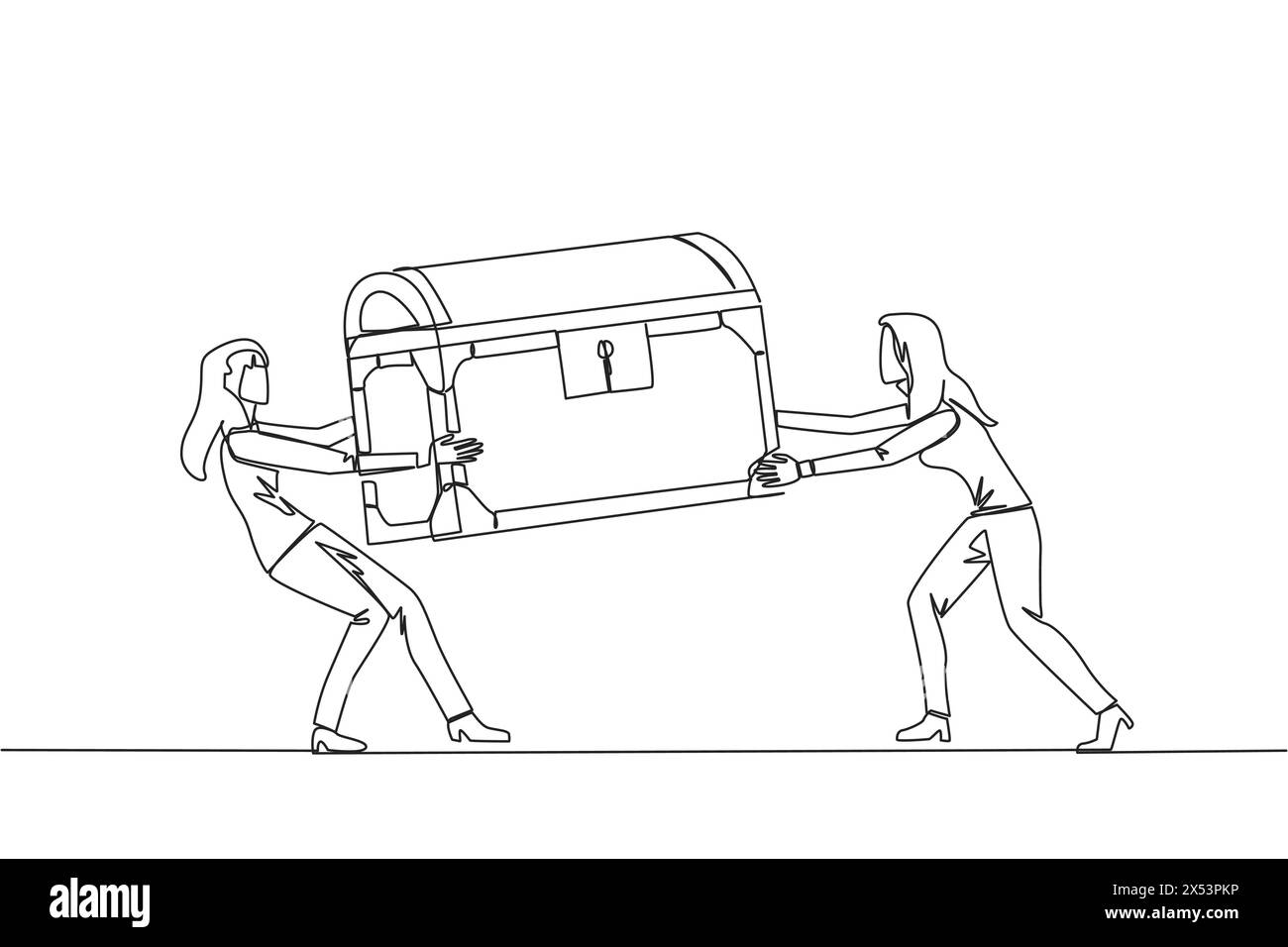 Single continuous line drawing two egoistic businesswoman fighting over ...