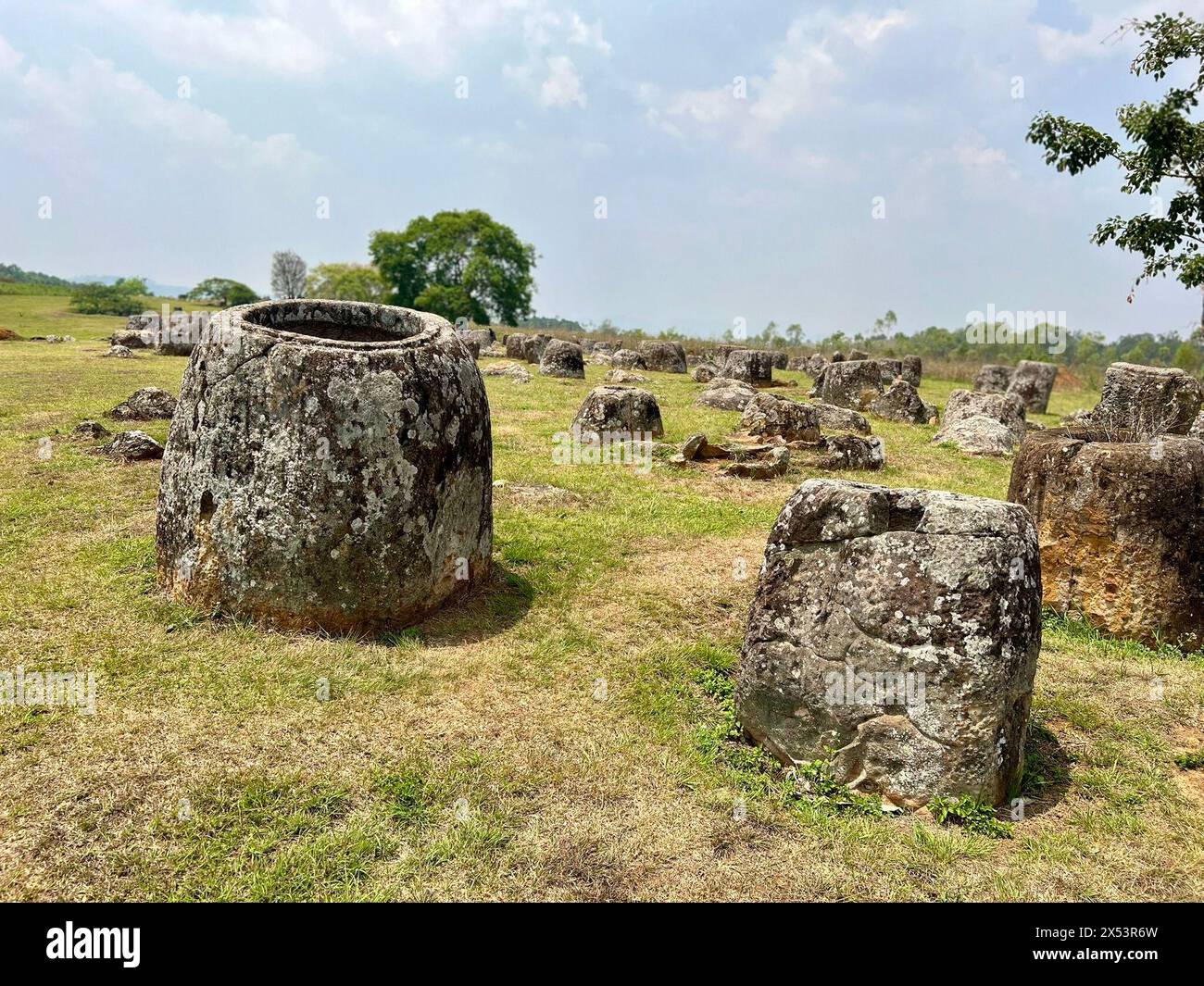 Phonsavan, Laos. 13th Apr, 2024. Huge stone jars stand in the Plain of ...