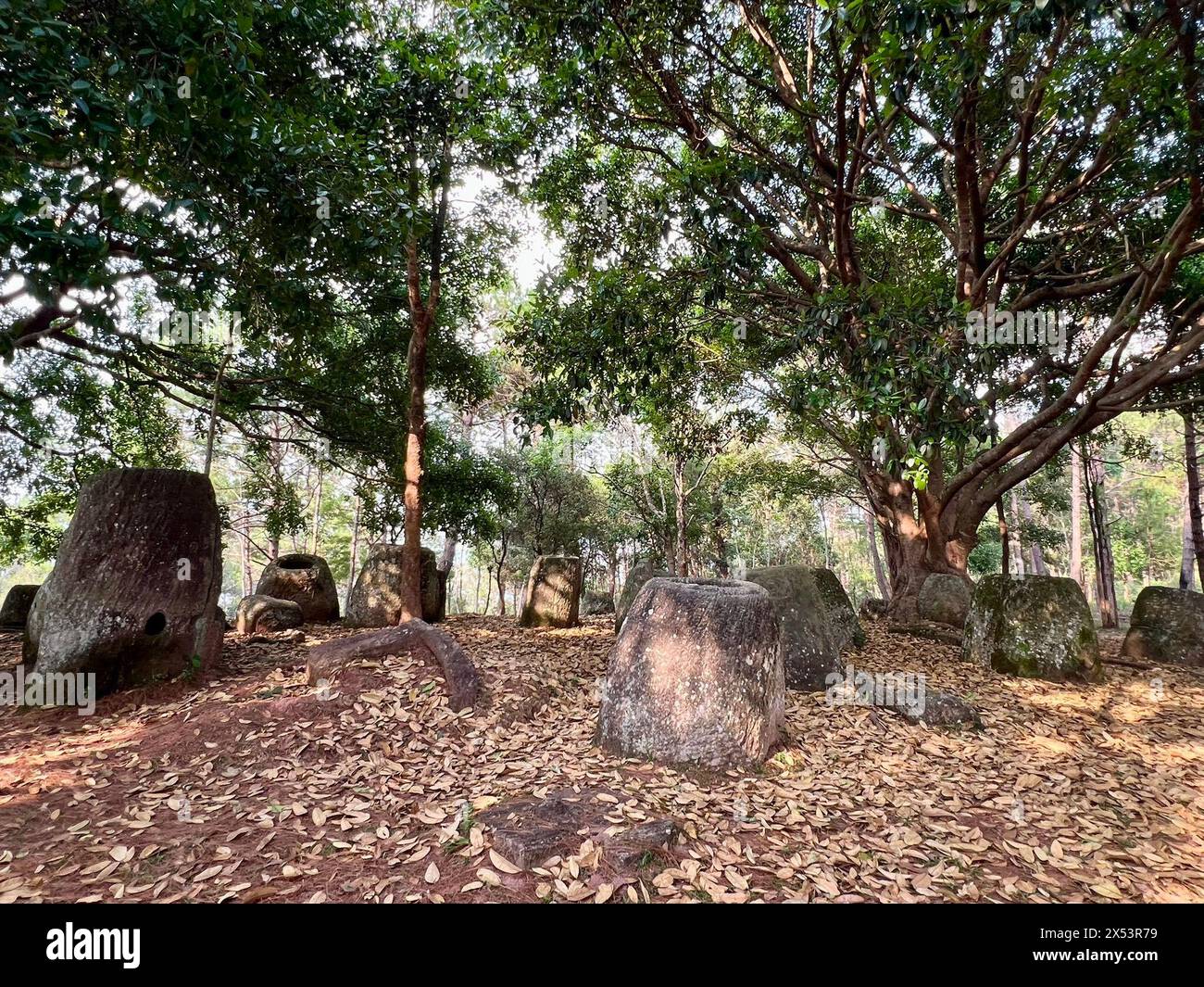 Phonsavan, Laos. 13th Apr, 2024. Huge stone jars stand in the Plain of ...